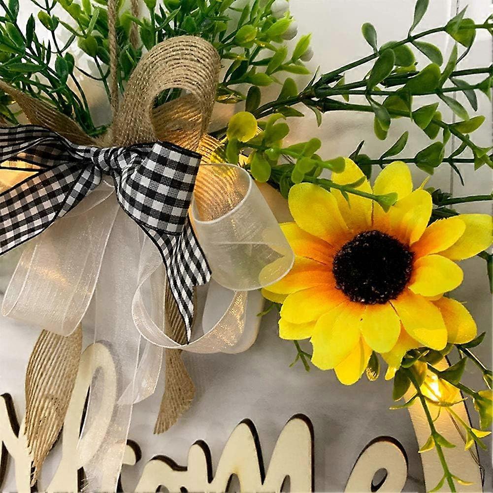 Welcome Sign, Wooden Welcome Door Garland with LED String Lights, 30cm ...