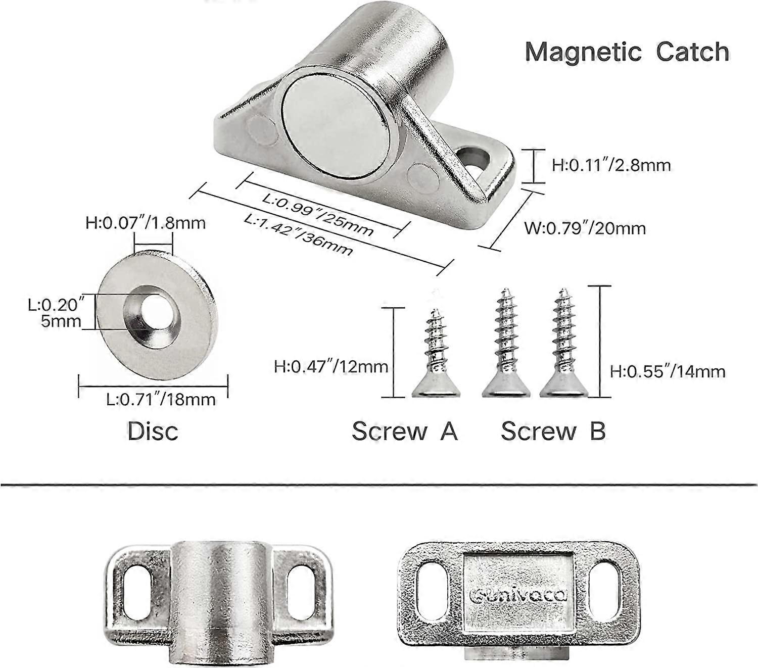 4 Pieces Silver Magnetic Closet Door Catch Magnetic Latches with Screws ...