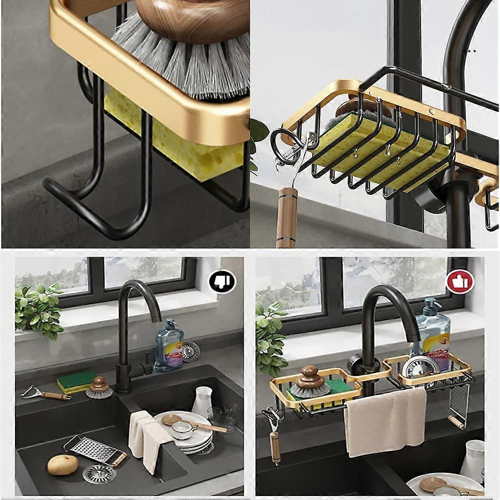 Faucet Storage Rack with Hook, No Drilling, Traceless Adhesive, Shelf ...