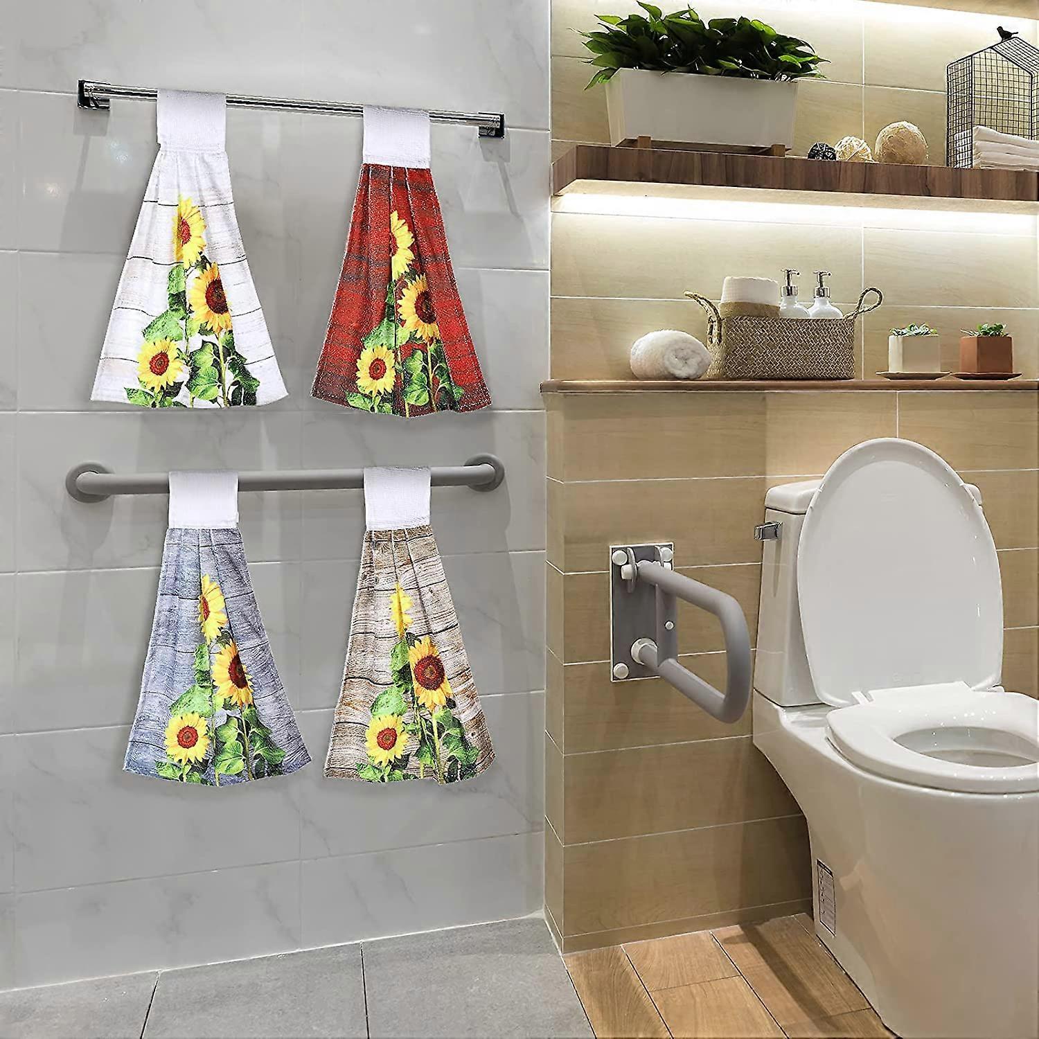 Vintage Sunflowers 4 Piece Hanging Kitchen Towel on Multicolored Wood ...