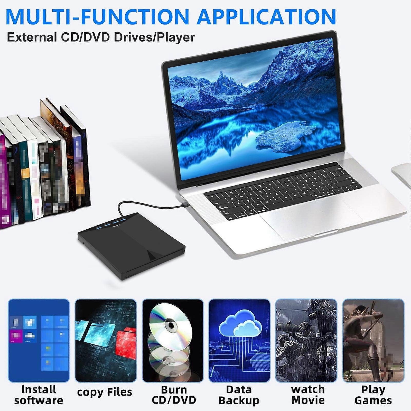 7-in-1 External CD DVD Drive for Laptop, USB 3.0 USB C Portable CD/DVD ...