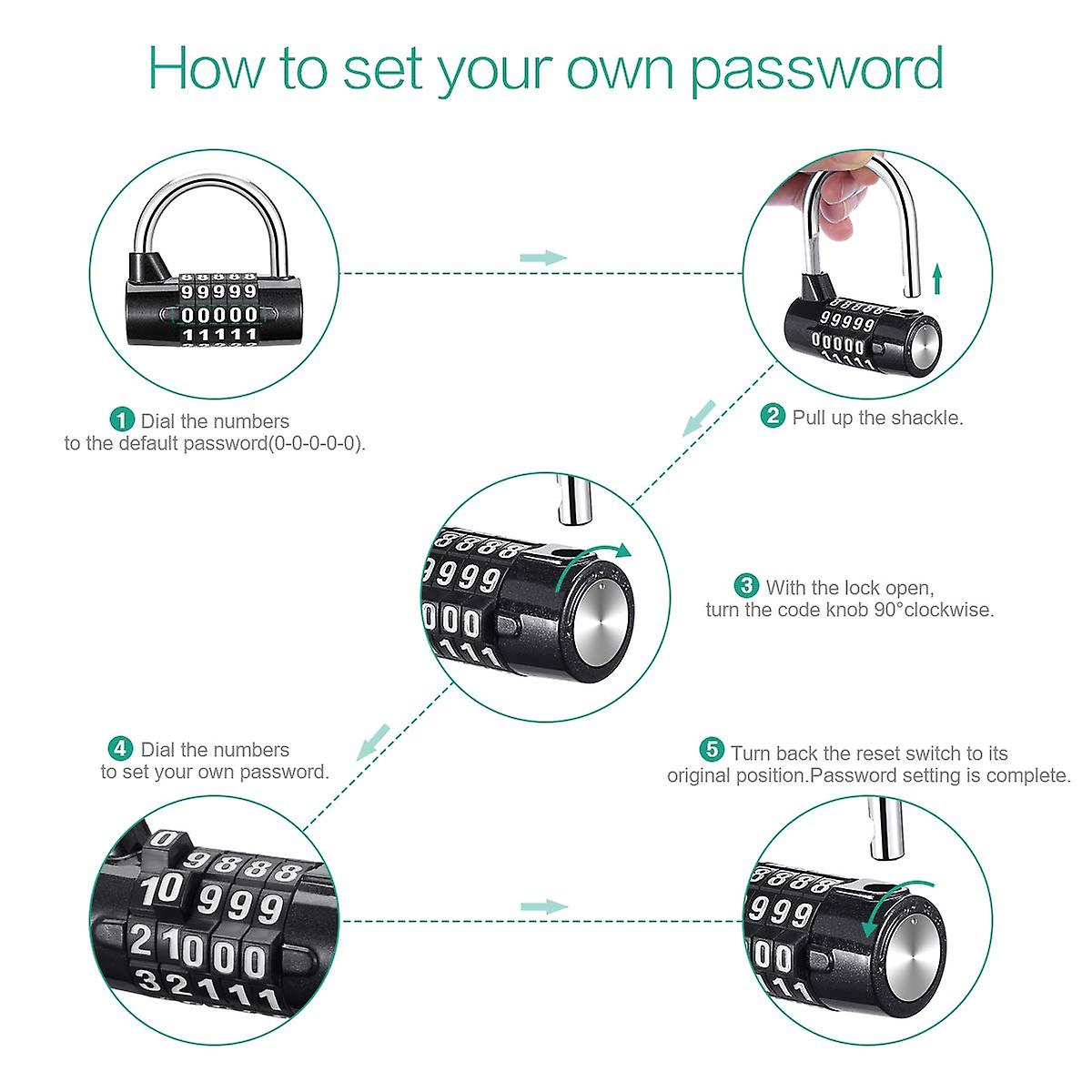 5-digit Combination Padlock, Combination Resettable Locks, Security ...