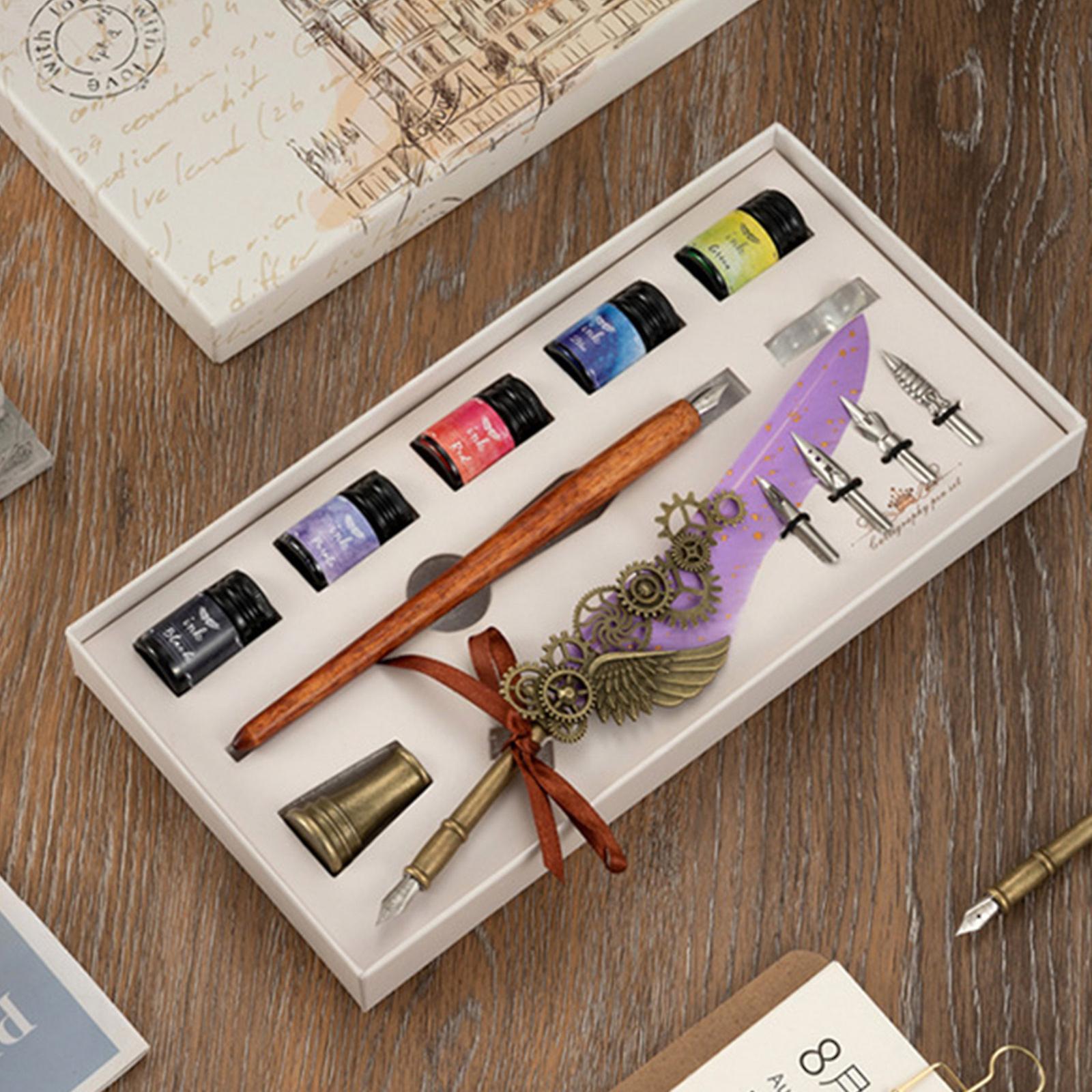 Vintage Calligraphy Dip Pen Set Wood Dip Pen Feather Dip Pen Set Gift ...