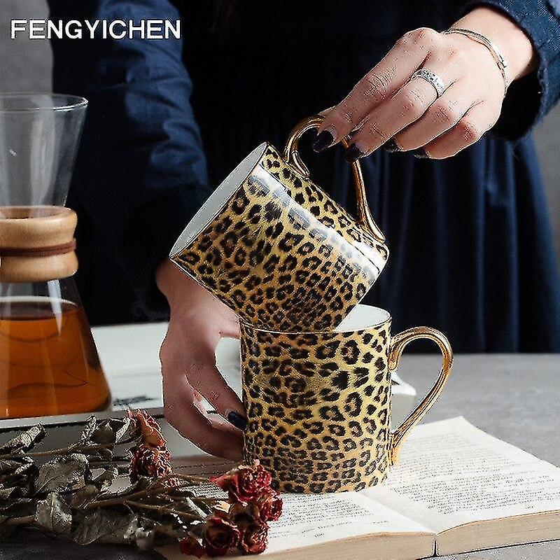 European Ceramic Leopard Print Coffee Cups Porcelain Tea Mug Set With ...