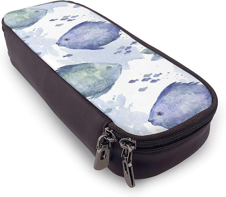 Blue Watercolor Fish Pencil case Large Capacity Pencil case Pouch ...