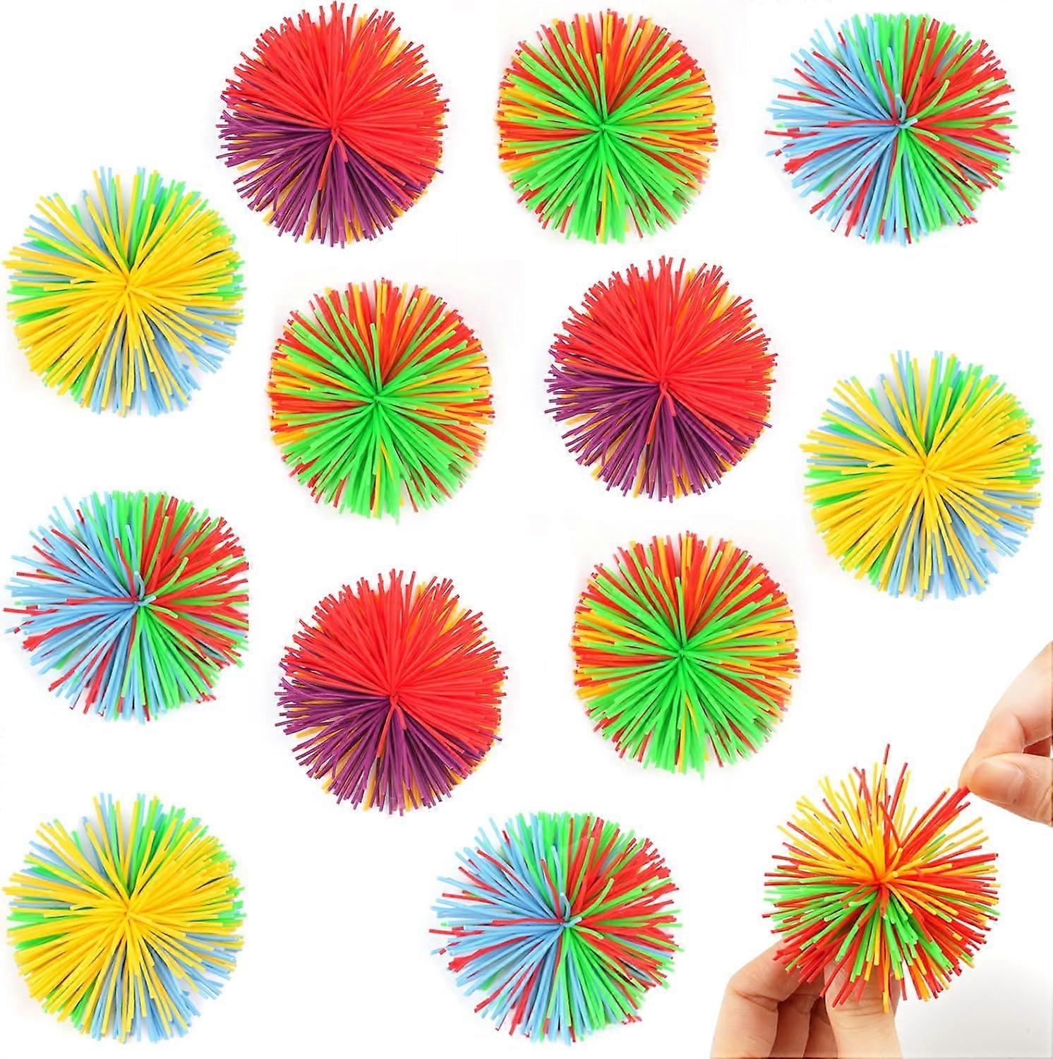 Pack of 12 Bouncy Stress Balls, Rainbow Stringy Sensory Fidget Balls ...