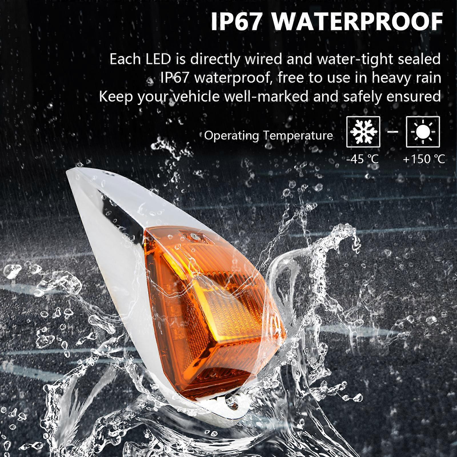 5Pcs 12v 24v Truck Cab Marker Light 17 LED Amber Top Roof Running ...