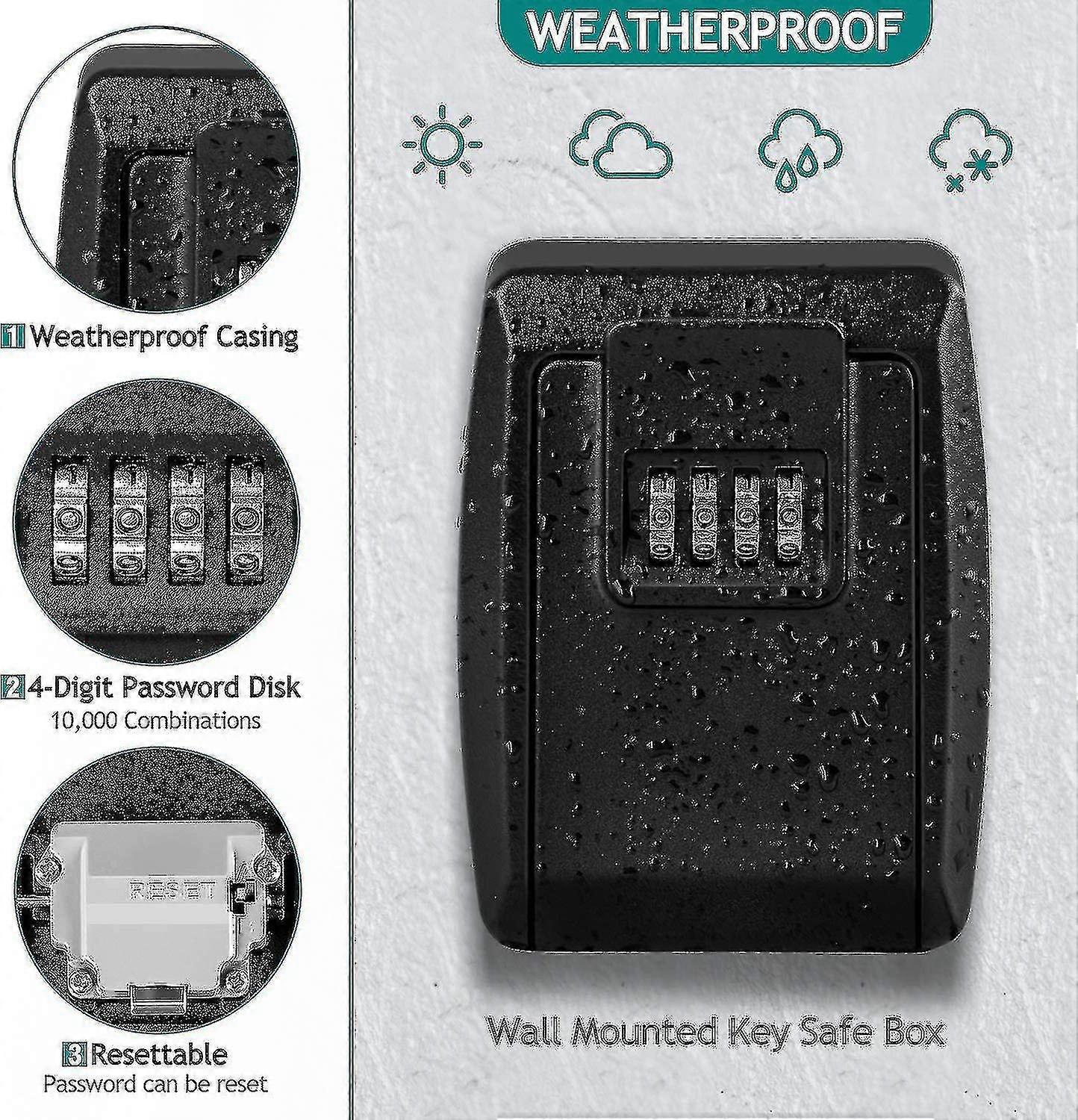 Large Key Safe Wall Mounted Key Lock Box 4 Digit Combination Resettable ...