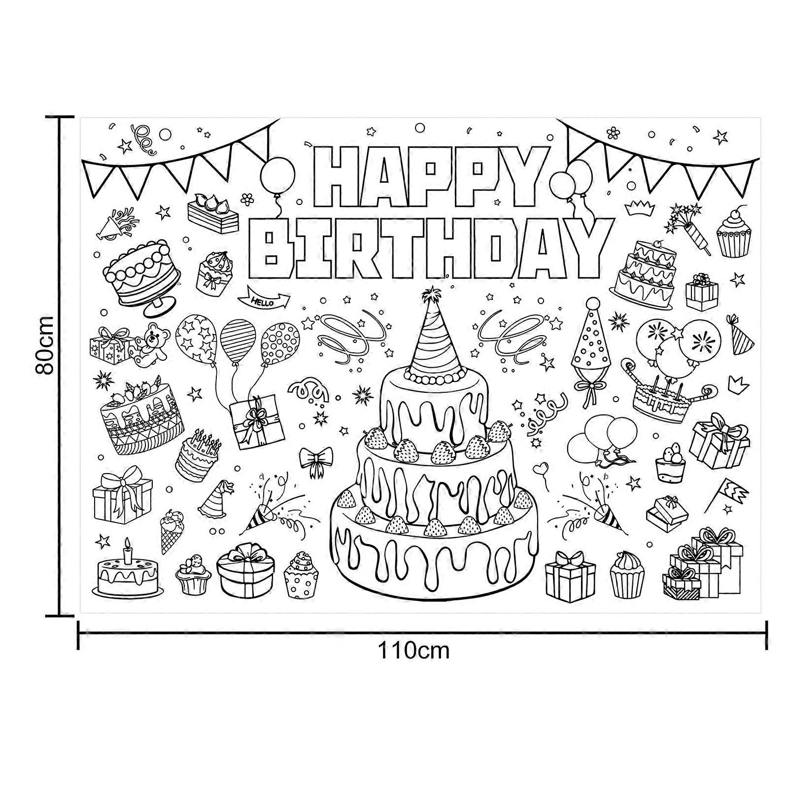 Giant Kids Birthday Coloring Poster Clear Cake Print Cartoon Rich ...