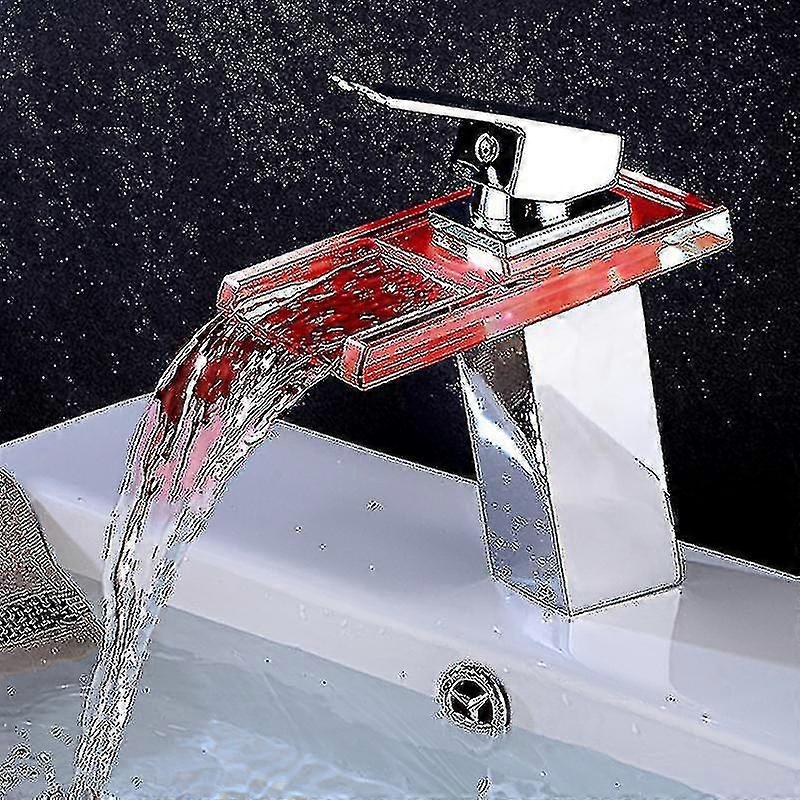 Waterfall Basin Mixer Tap Led 3 Colors Chrome Waterfall Bathroom Faucet ...