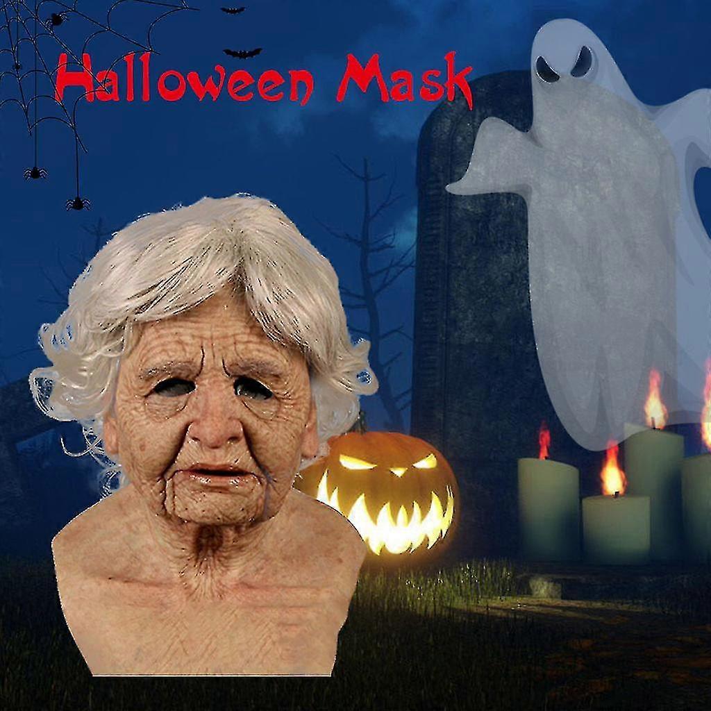 Old Woman Mask Halloween Creepy Wrinkle Mask Latex Cosplay Party Prop ...