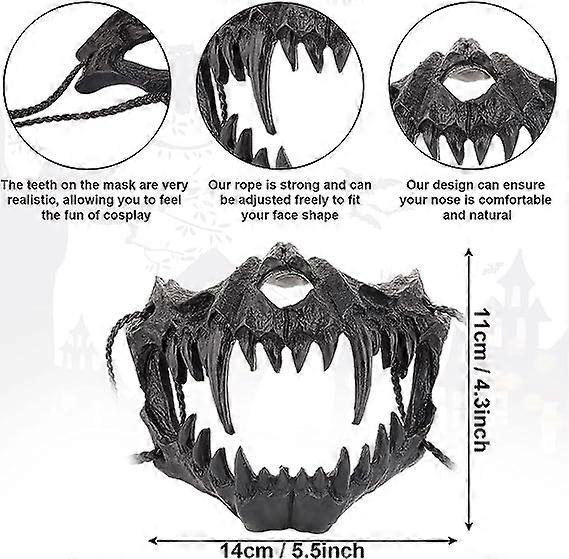 Black Tiger Halloween Mask, Half Face Resin White Skull Creepy Mask ...