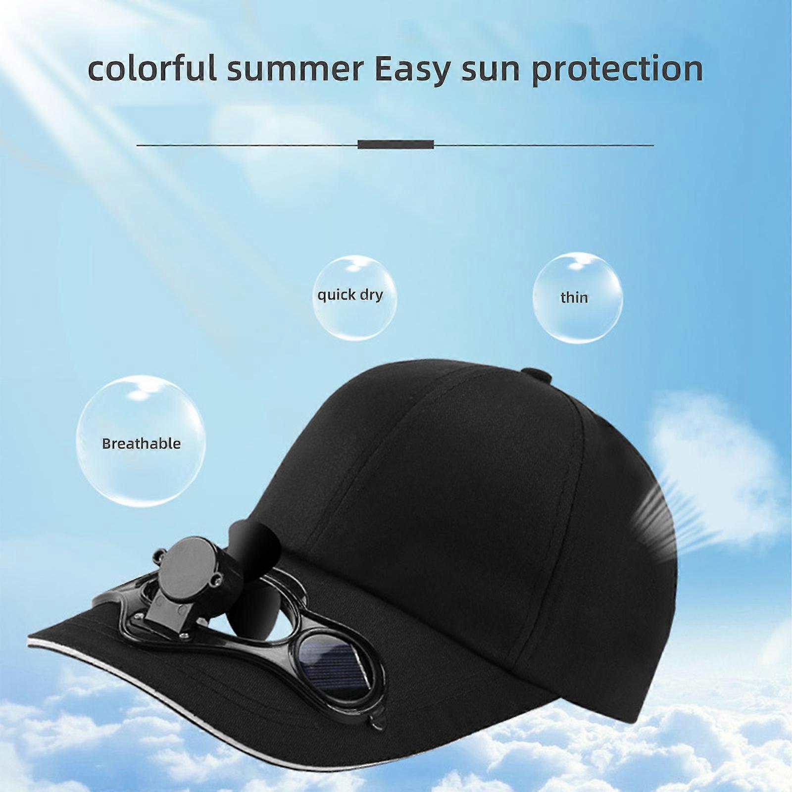 Sport Hats Solar Fan Cap - Red, Solar Powered Mini Fan, Sun Protection ...