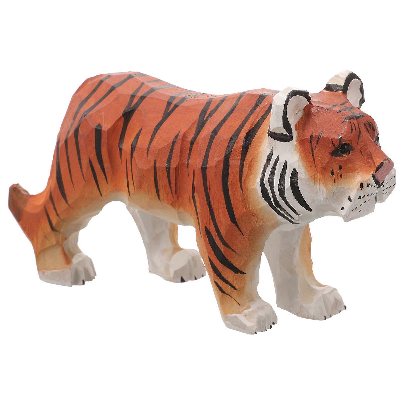 Carved Tiger Desktop Decor Natural Wooden Tiger Wooden Tiger Craft ...