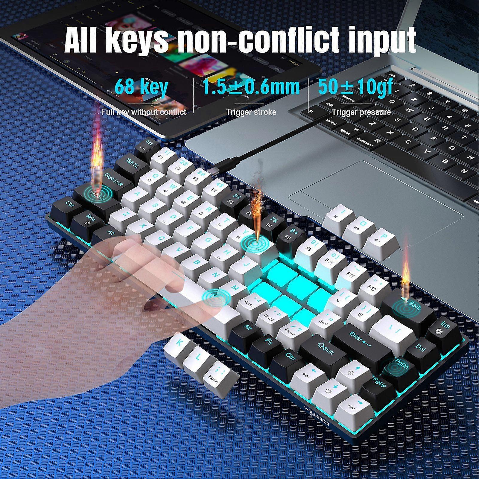 Wired Mechanical Keyboard 68 Keys Hot Swap Blue Switch Backlight ...