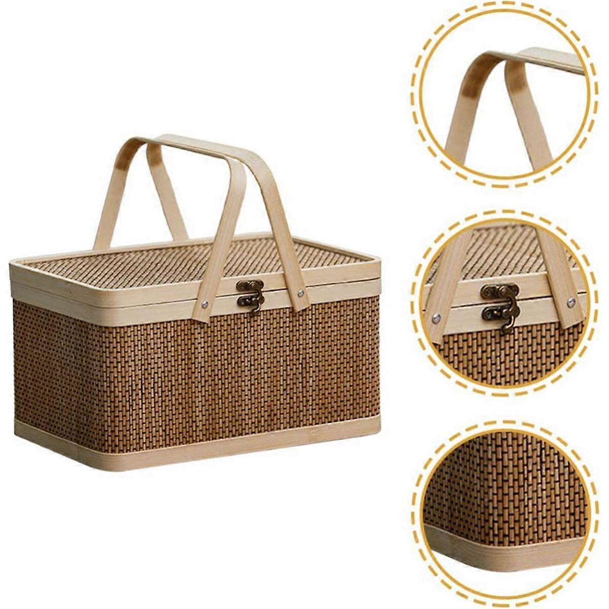 Bamboo Basket Natural -Friendly Woven Basket Bamboo Picnic Basket with ...