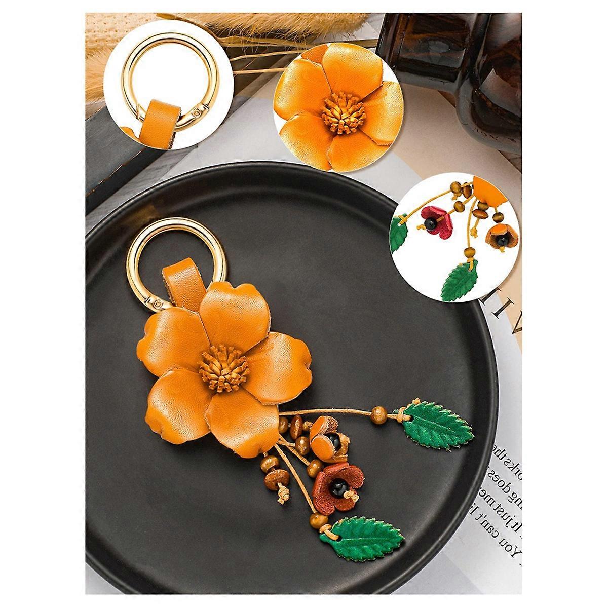 PU Leather Leaf Flower Tassel Keychain Boho Accessories Cute Keychains ...