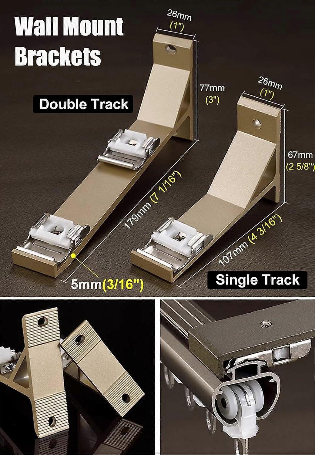 Black Tracked Curtain Pole 2m Wall Mount Round Single Rail for Smooth ...