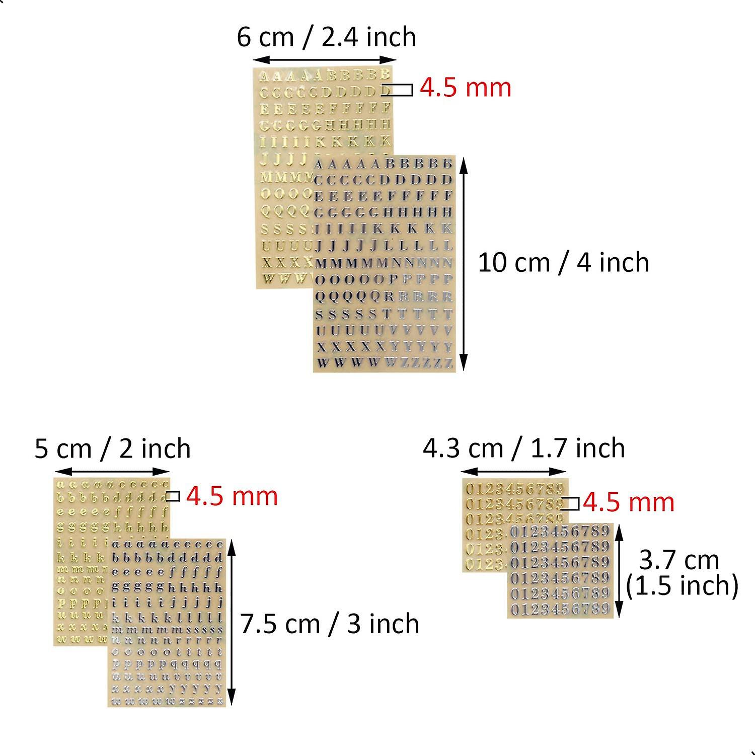 6 Sheets Small 0.18 Inch Alphabet Number Stickers Glitter Alloy Self ...