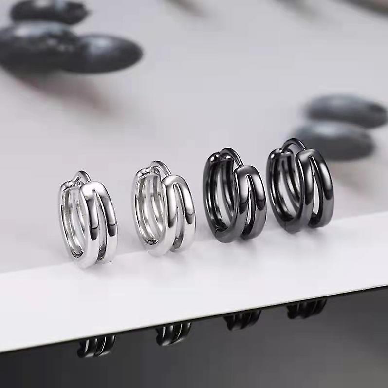 Stainless Steel Hoop Earrings For Men Punk Multilayer Round Double Ring ...