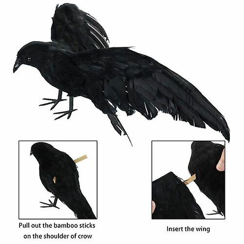 2Pcs Halloween Black Crow Prop Fake Bird Raven Feathered Spooky Party ...