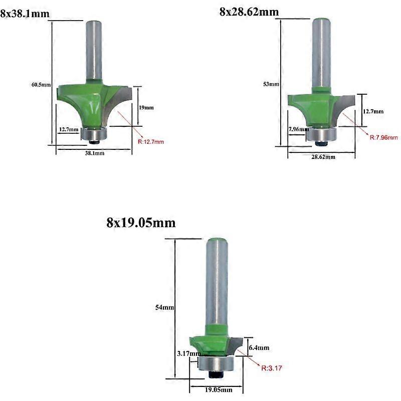 Set of 6 8mm Round End Mills Round Shank Corner Radius Router Bits ...