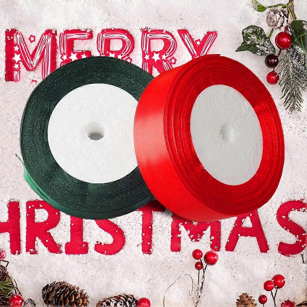 2 Rolls Red Dark Green Christmas Satin Ribbon | Fruugo UK