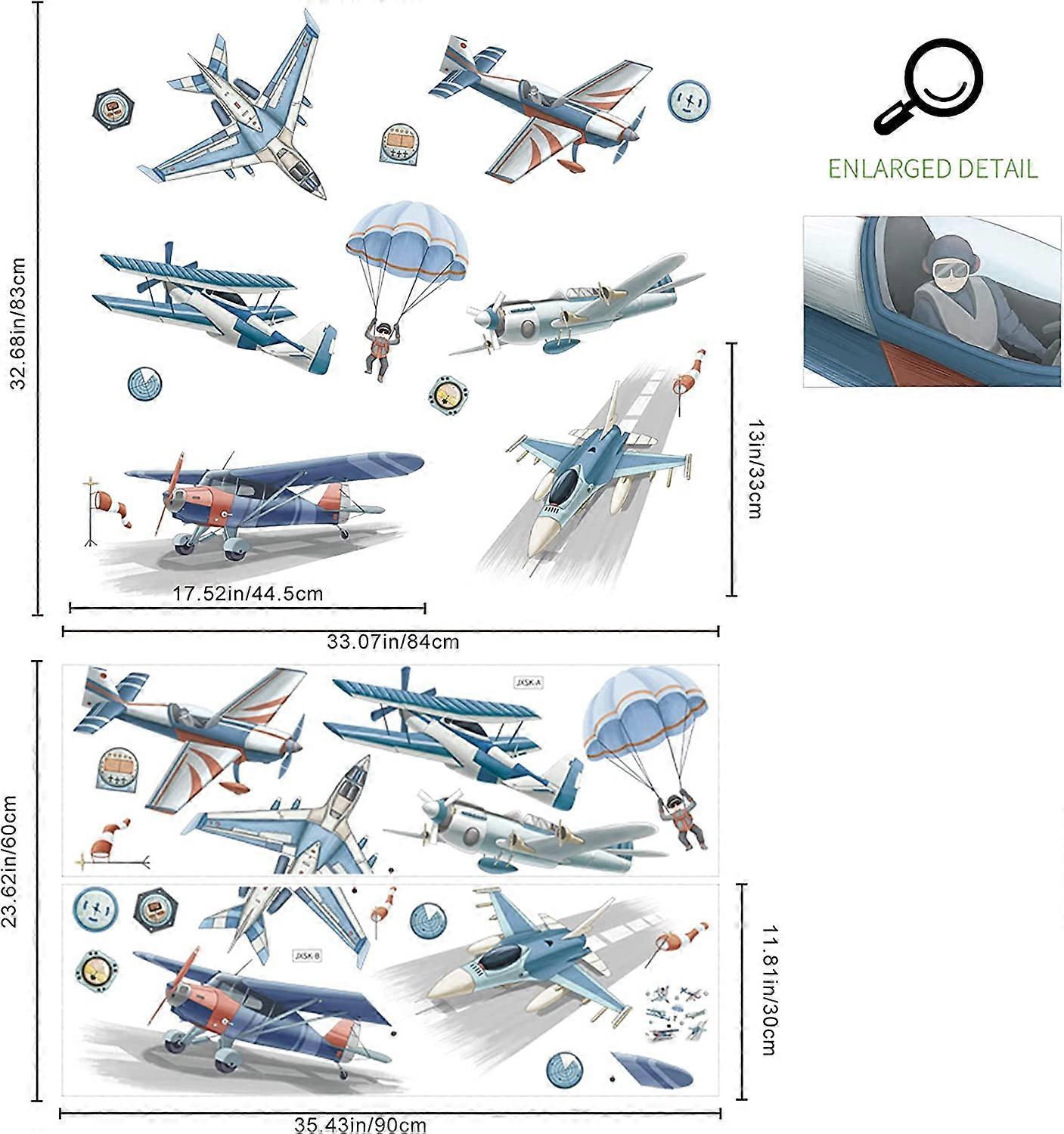 Vintage Airplanes Parachute Astronaut Wall Sticker, 6 Racks Aircraft ...