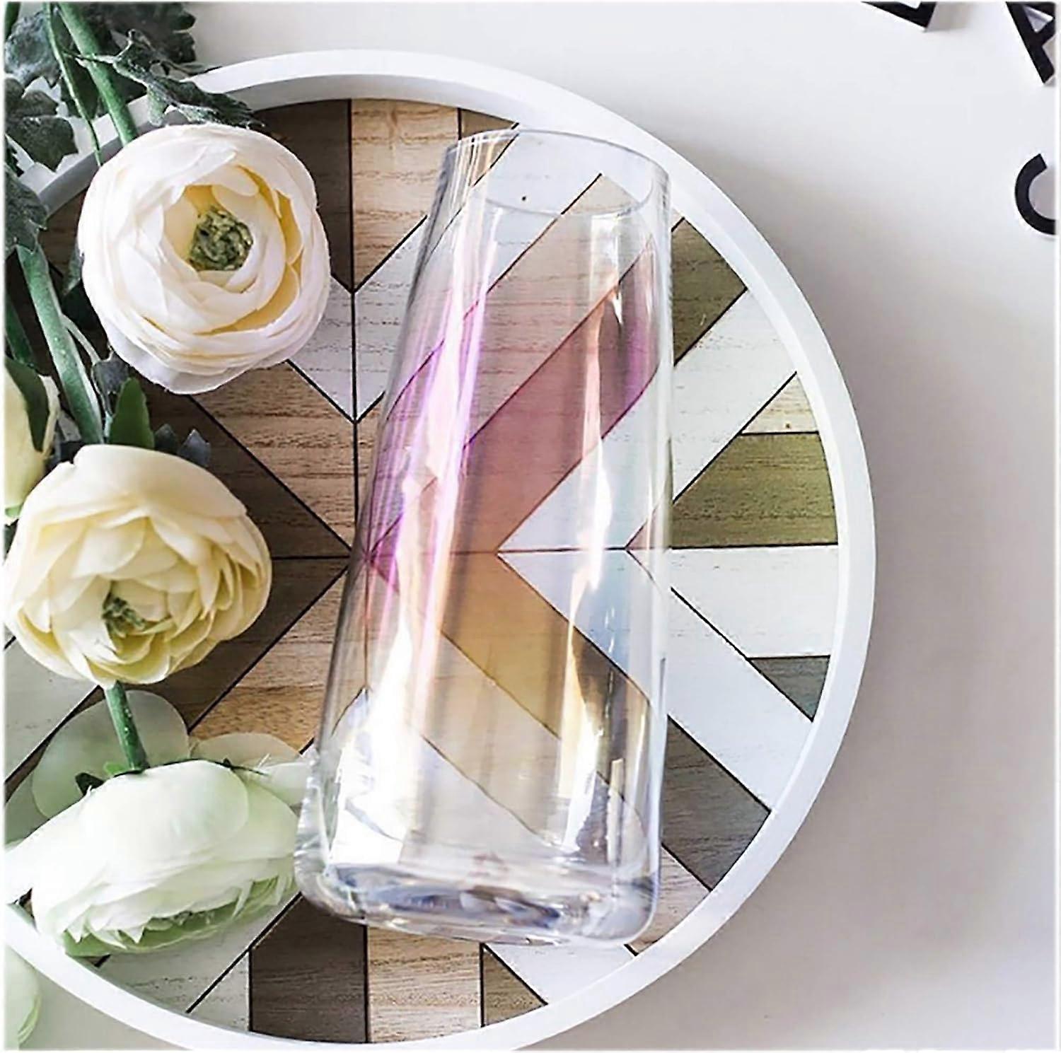 Modern Glass Vase Irised Crystal Clear Glass Vase for Home Office Decor ...