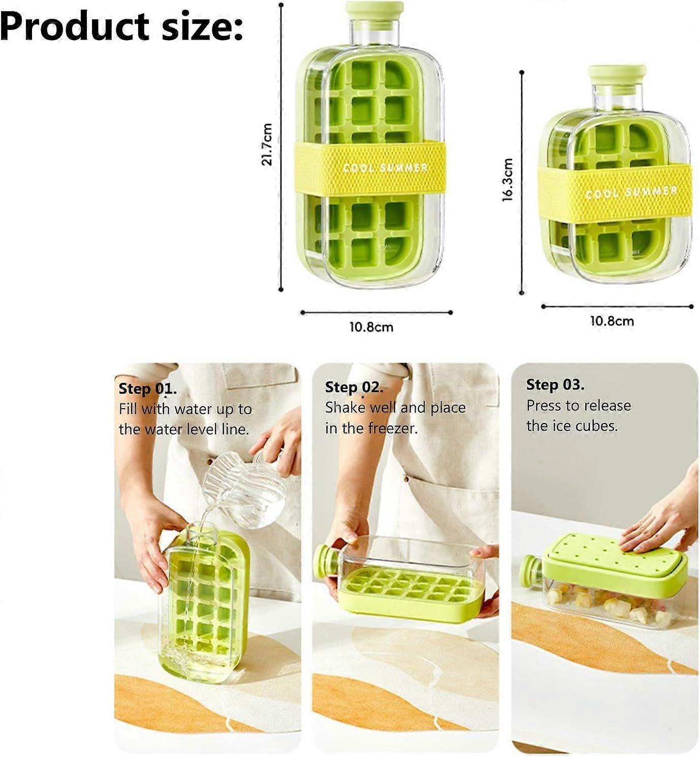 Ice Cube Bottle, 2 in 1 Touch-Free Ice Cube Tray Water Bottle with Lid ...