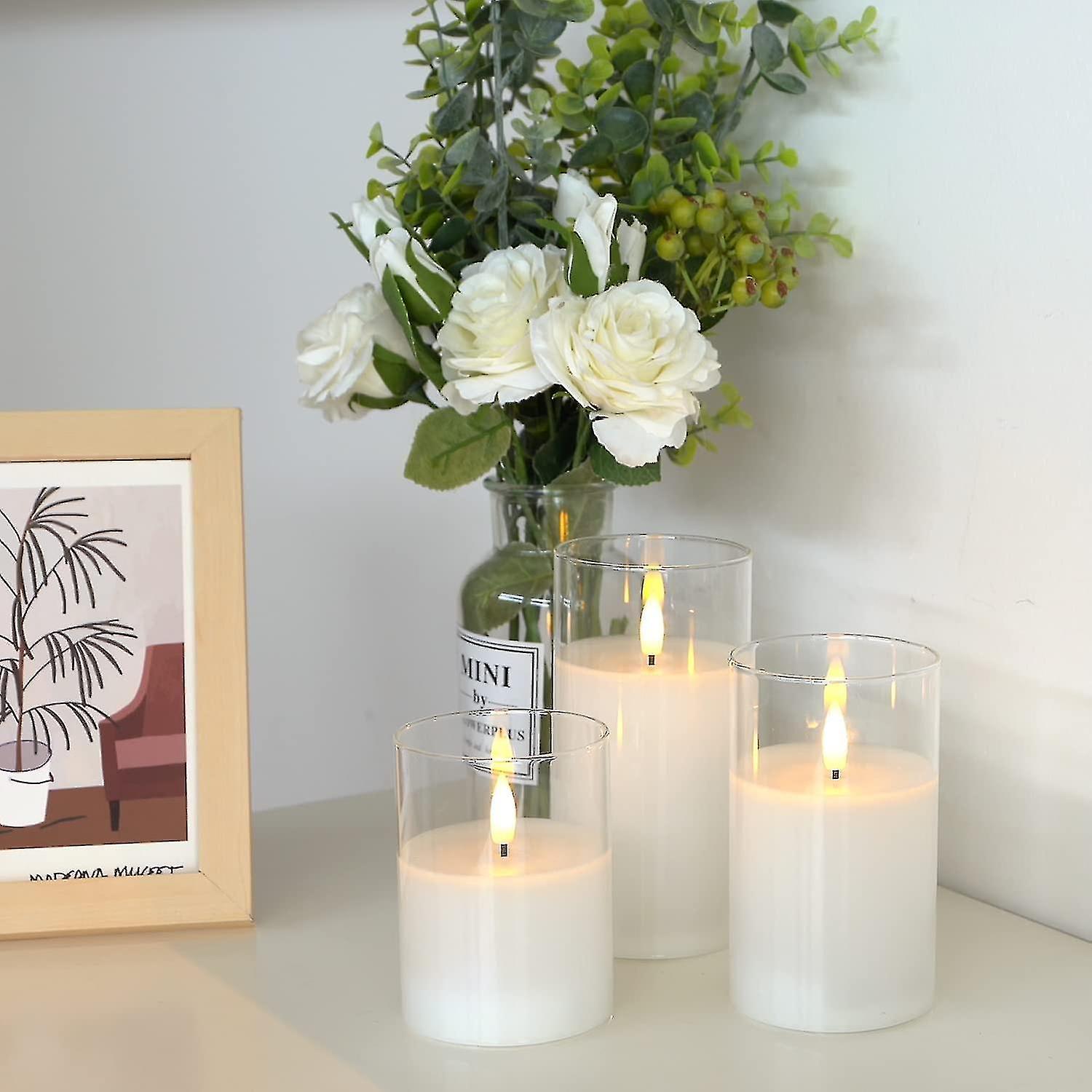 Clear Glass Flameless Candles Battery Orated With Timer, Remote Control ...