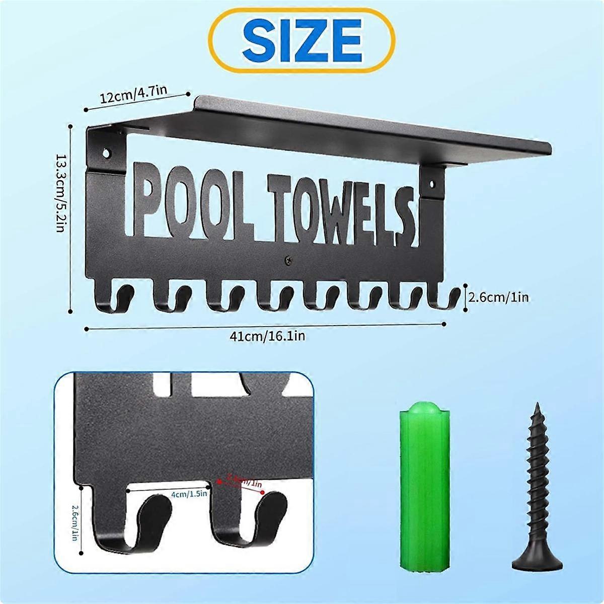 Pool Towel Racks with Shelf Outdoor Pool Decor Wall Mount Towel Hooks ...