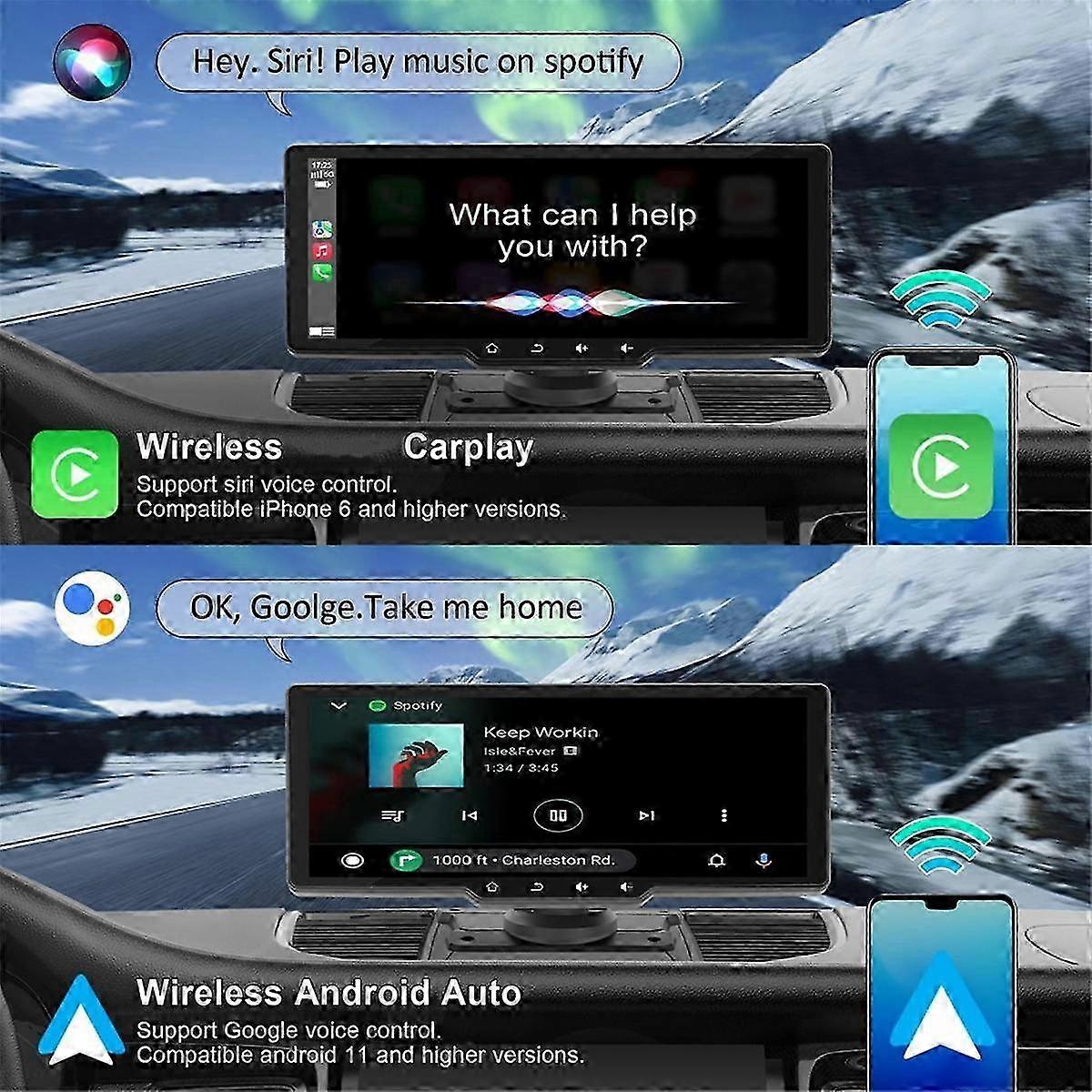 10.26in Portable Car Radio With Backup Camera, Wireless Dash Mount ...