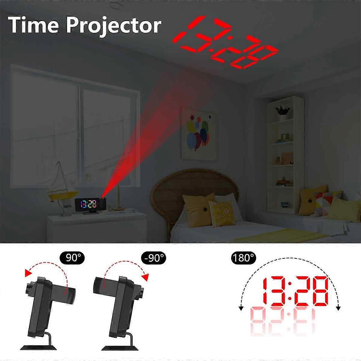 Phoenix Projection Alarm Clock for Bedrooms, RGB Colorful Digital Clock ...