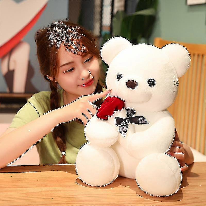 New Rion 45cm Kawaii Teddy Bear With Rose Plush Toy Stuffed Animal Doll ...