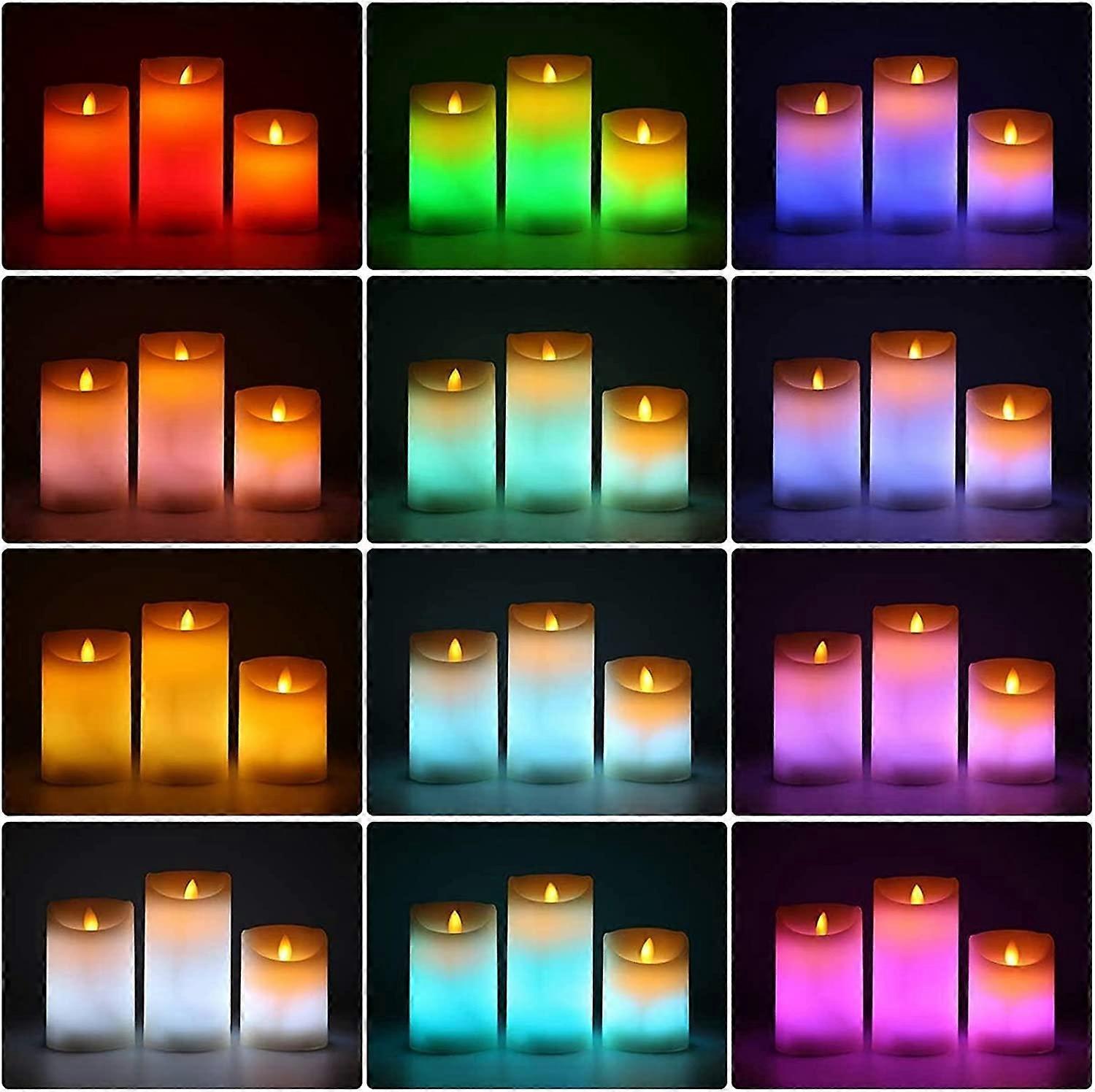 Flameless LED Candles, 3 Pack Warm White + RGB Real Wax Electric ...