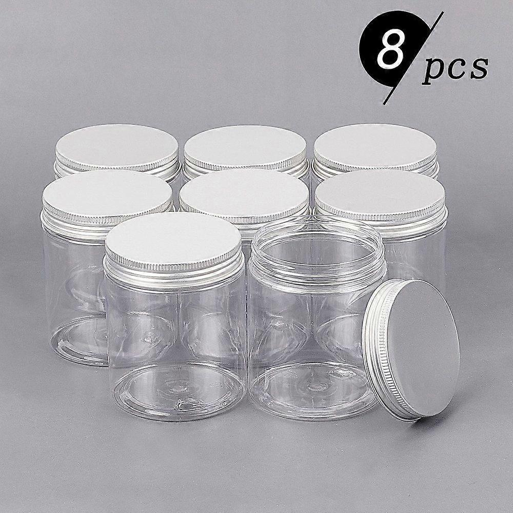 1Set 8 Pack 250ml Clear PET Plastic Storage Containers Jars with Aluminum Screw Caps 1 Sheet ...