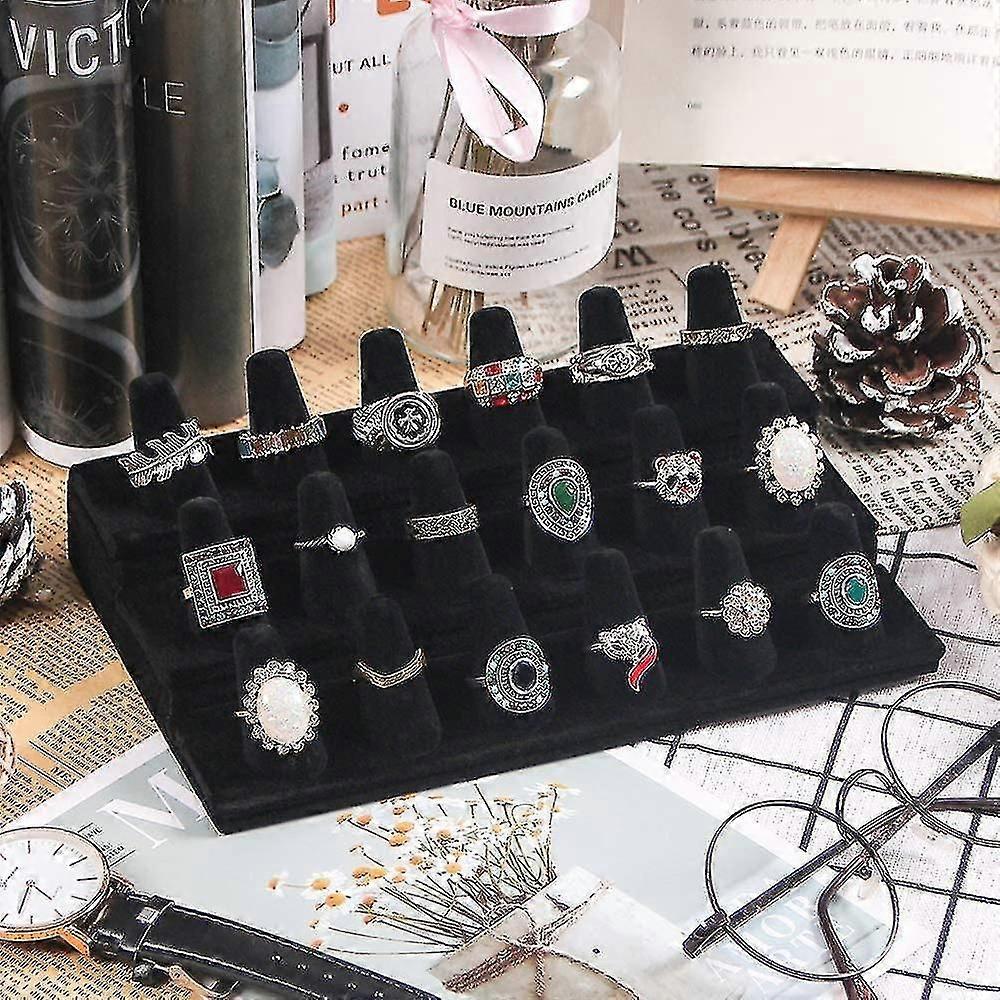Ring Holder,18 Fingers Ring Display Stand Black Velvet Rings Holder For ...
