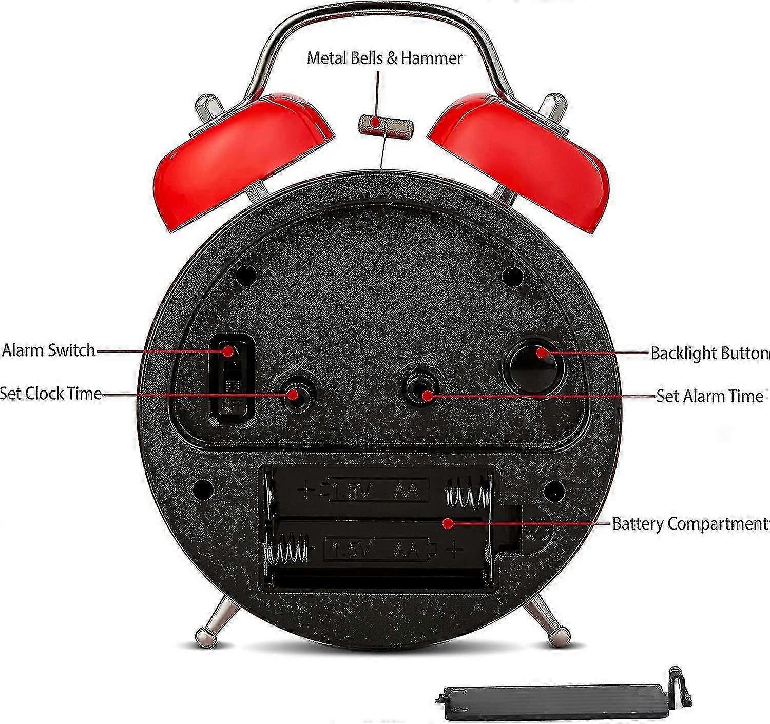 Extra Loud Twin Bells Analog Alarm Clock Retro White | Fruugo UK