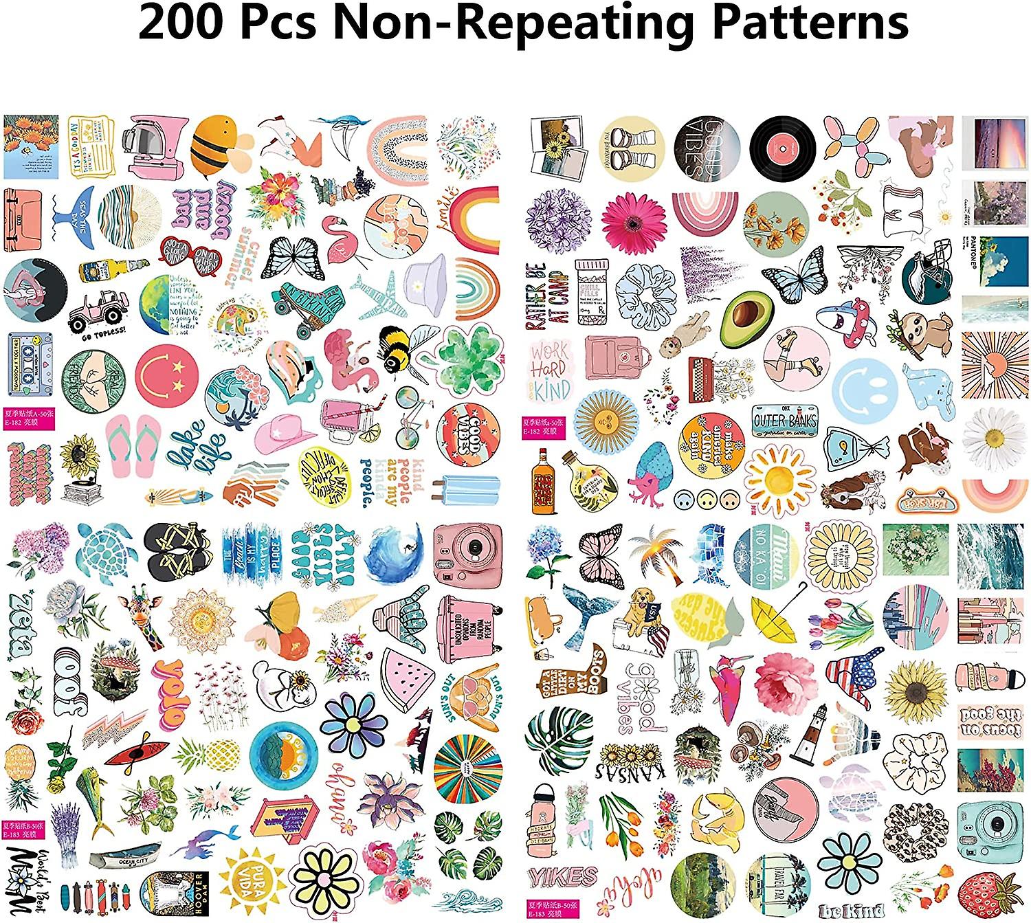 200 Pcs Cute Stickers For Water Bottles, Vinyl Waterproof Aesthetic ...