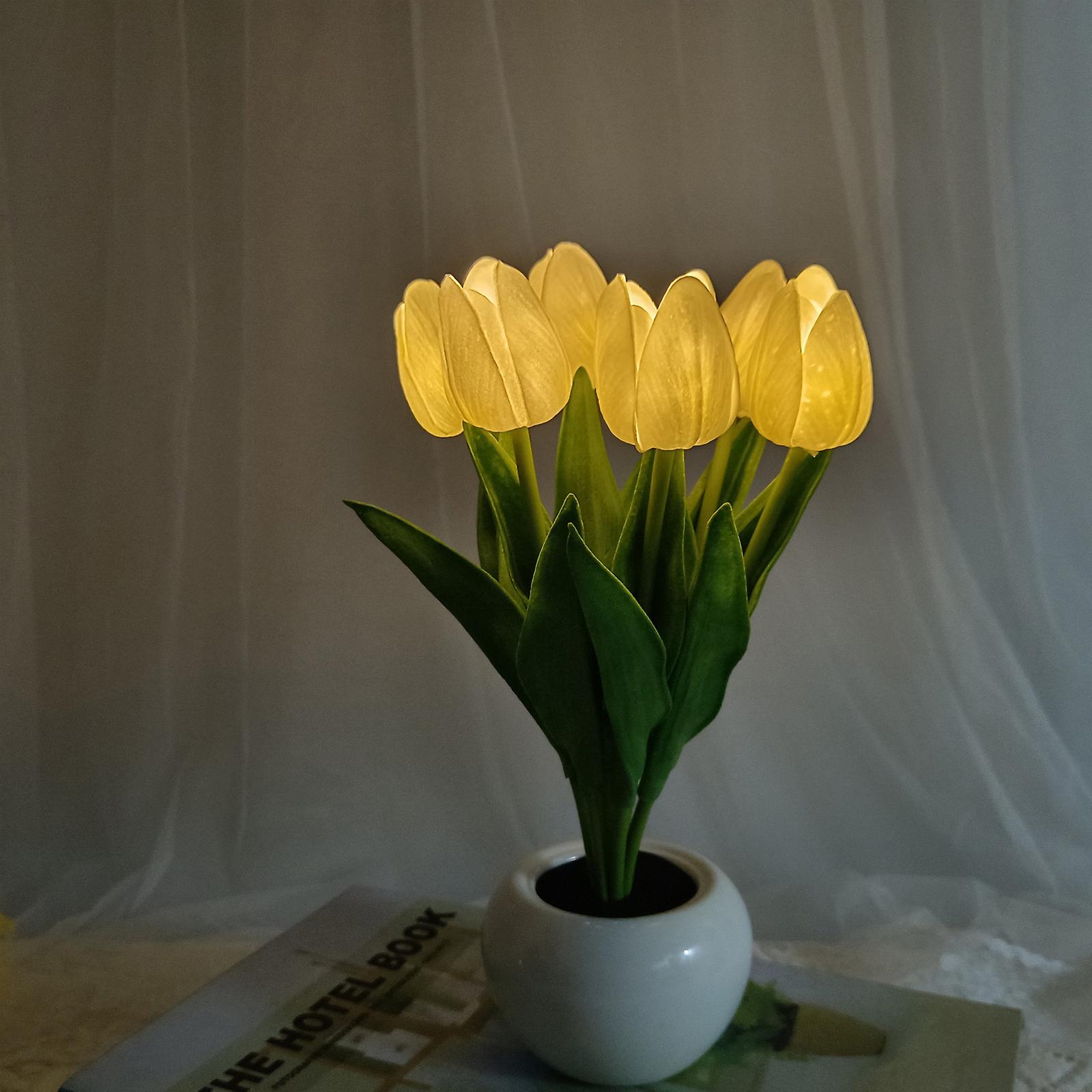 Led Tulip Table Lamp With Ceramic Pot - Artificial Flower Light For ...