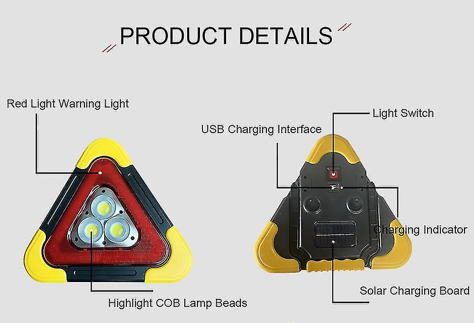 Safety Triangle Multifunctional Emergency Triangles Lights, Led Solar ...