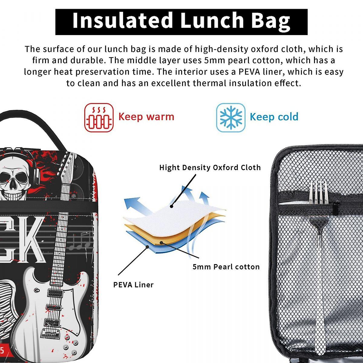 Retro Skull Guitar Rock Festival Insulated Lunch Bag For School Heavy ...