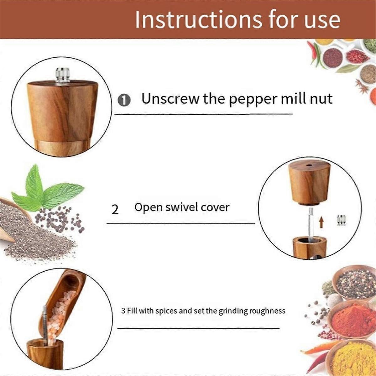 Pepper Mill Wood Salt and Pepper Mill Manual Salt Mill Spice Mill with ...