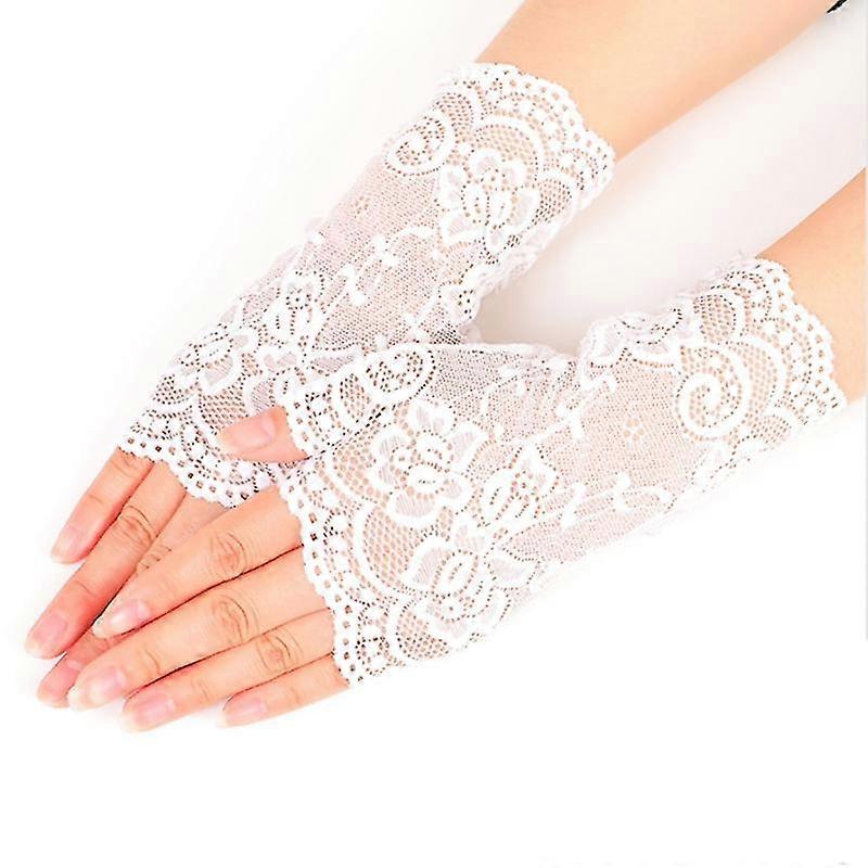 Lace Gloves Lace Floral Gloves Sun Protection Hand Covers Half Finger ...