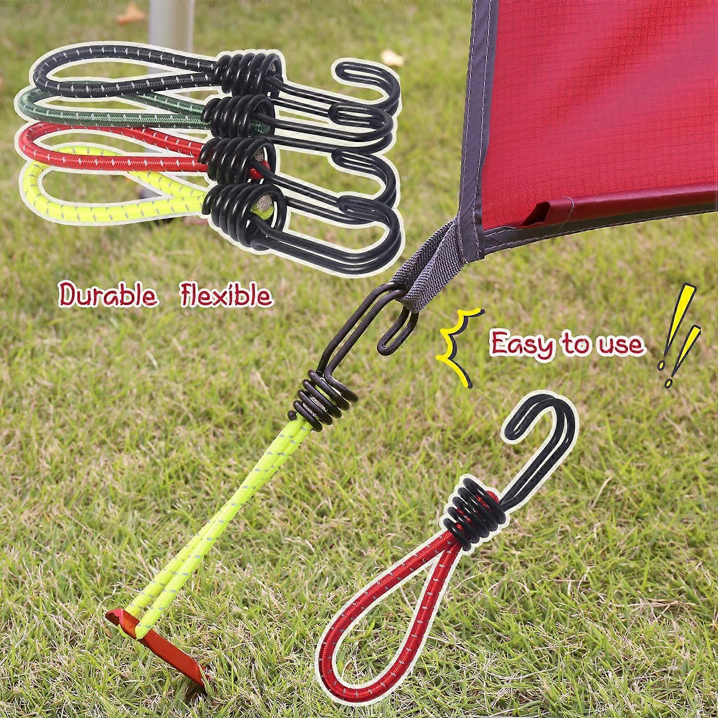 Outdoor Bungee Cords with Hooks - 8pcs Tent Elastic Rope Buckle Hook ...
