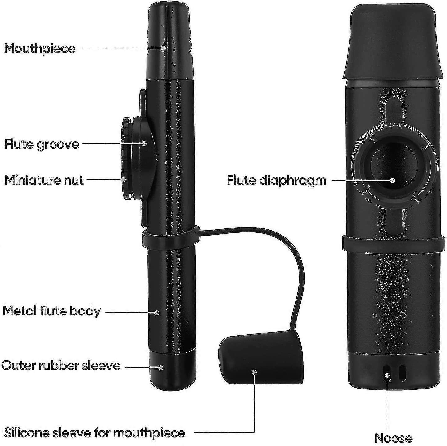Kazoo With 5 Extra Membranes, Adjustable Tone Metal Kazoo (black ...