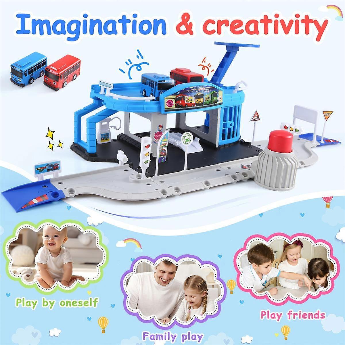 Cartoons the Little Bus Set Assembled Bus Station Parking Lot Car ...