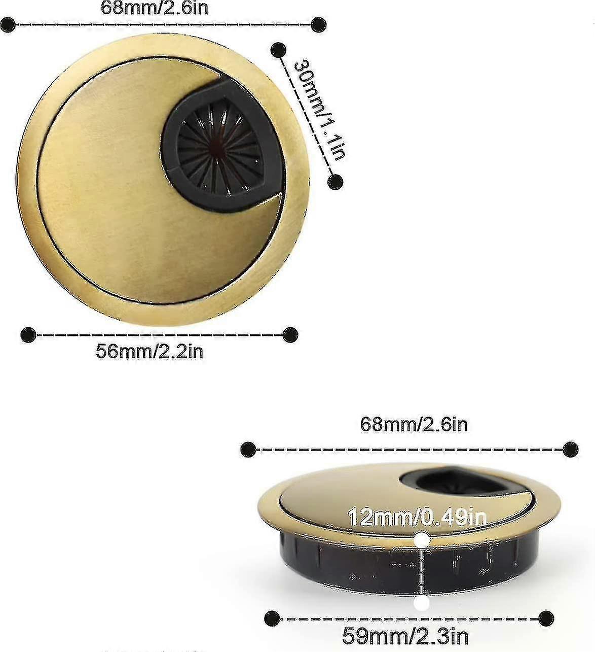 2 Pack Desktop Cable Grommets 60mm Metal Cable Hole, Round Hole Cover ...