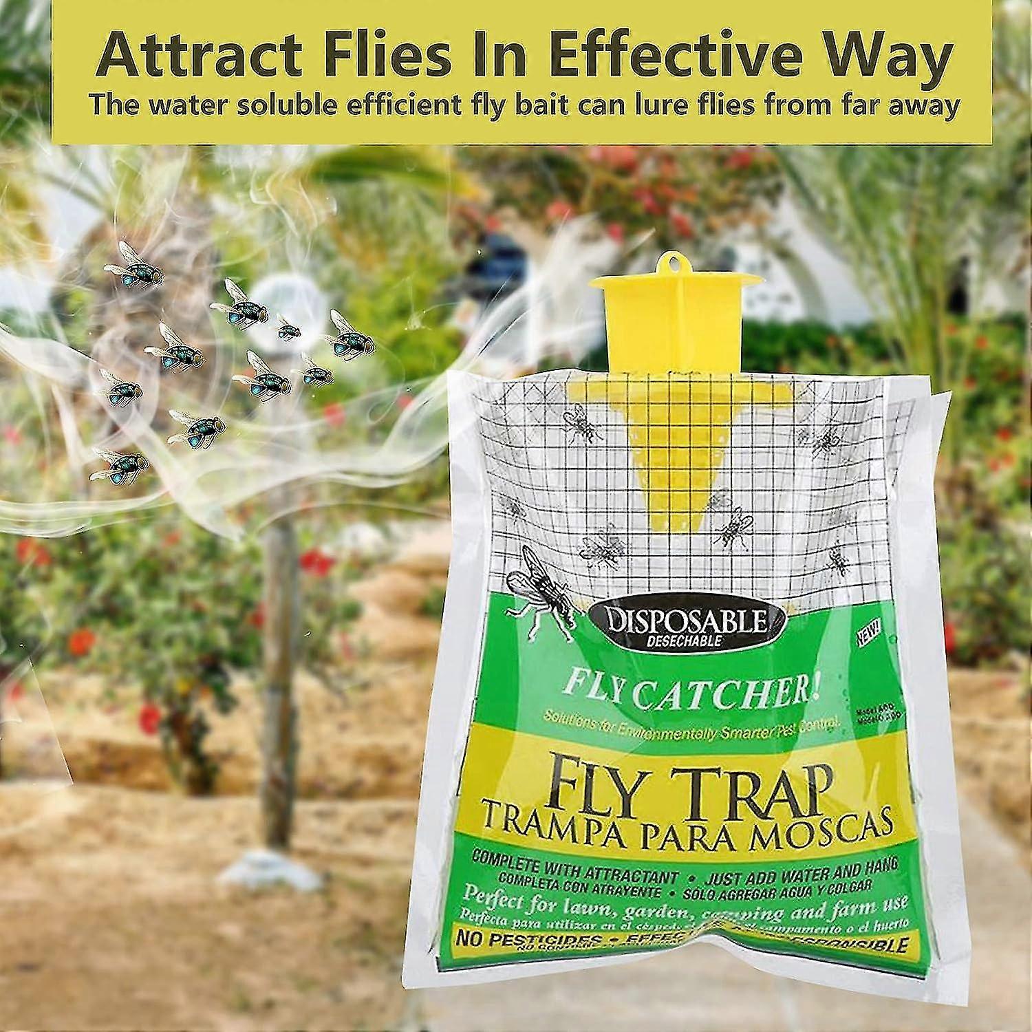 5 Pack Outdoor Fly Trap Bags with Bait, Disposable Hanging Fly Catcher ...